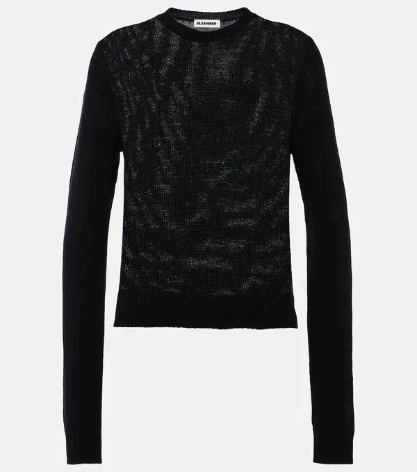 JIL SANDER Ribbed Wool High Neck Short Sleeve Sweater - Black