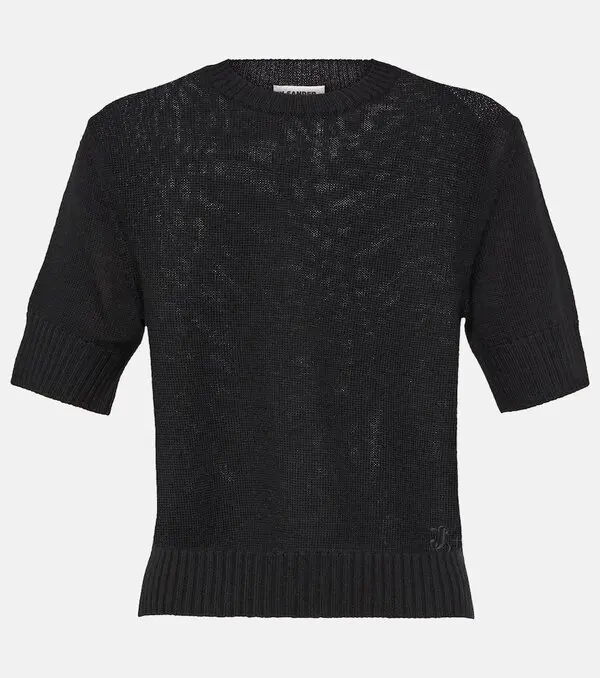 JIL SANDER Ribbed Wool High Neck Short Sleeve Sweater - Black