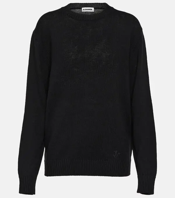 JIL SANDER Ribbed Wool High Neck Short Sleeve Sweater - Black
