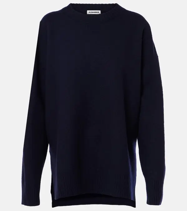 JIL SANDER Ribbed Wool High Neck Short Sleeve Sweater - Blue