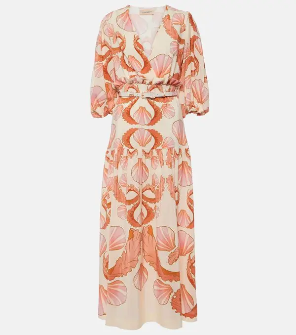 ADRIANA DEGREAS Seashell-print Silk Maxi Dress - Multicoloured