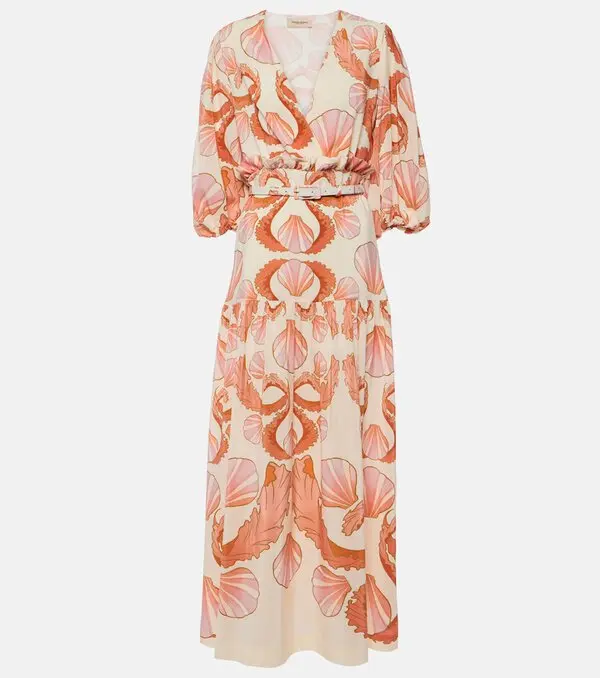 ADRIANA DEGREAS Seashell-print Silk Maxi Dress - Multicoloured