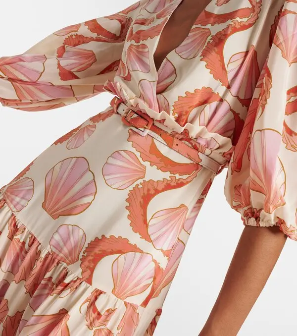 ADRIANA DEGREAS Seashell-print Silk Maxi Dress