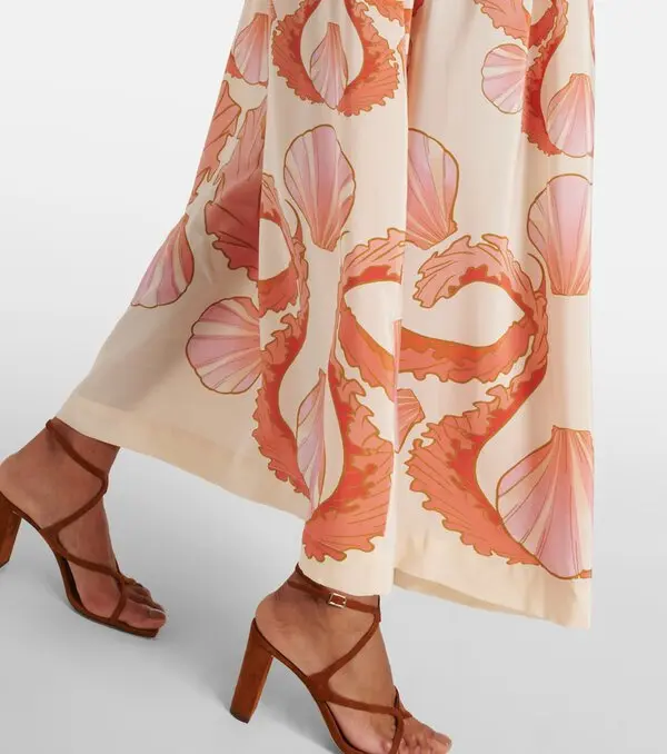 ADRIANA DEGREAS Seashell-print Silk Maxi Dress