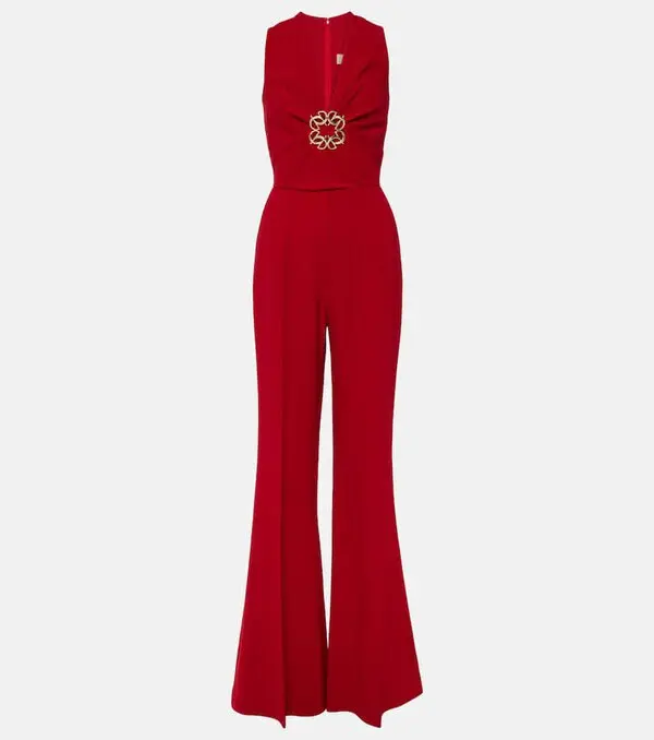 Elie Saab Gathered Embellished Cady Jumpsuit - Red