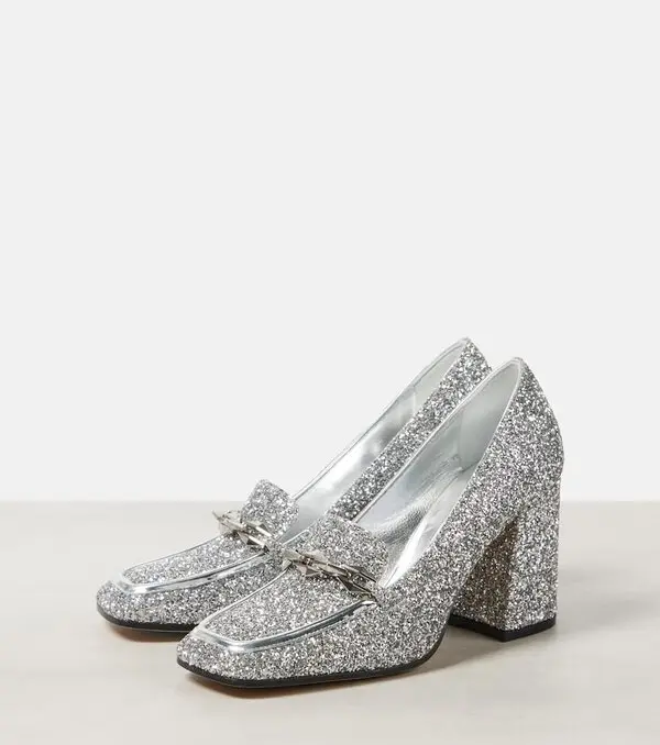 JIMMY CHOO Diamond Tilda 85 Glitter Loafer Pumps