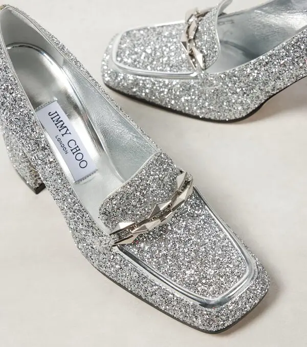 JIMMY CHOO Diamond Tilda 85 Glitter Loafer Pumps
