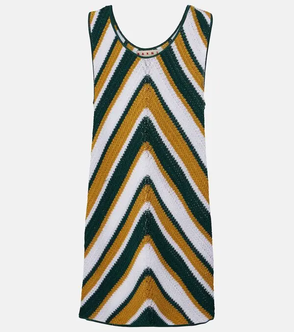 Marni Chevron Knitted Cotton Minidress - Multicoloured
