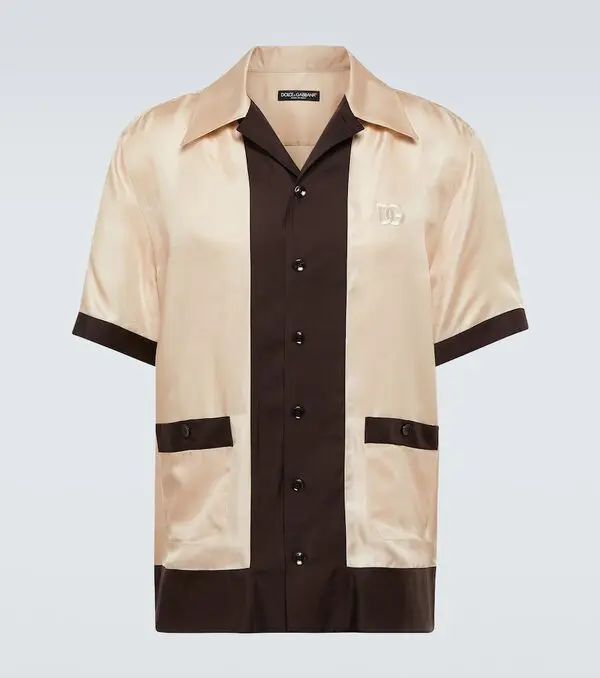 Dolce & Gabbana Logo Silk Twill Bowling Shirt - Neutrals
