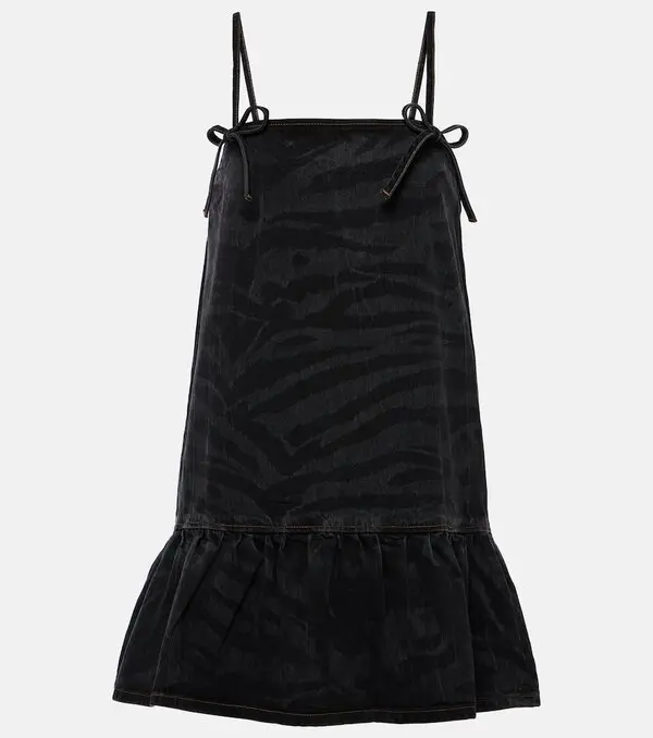 GANNI Zebra-print Denim Minidress - Black
