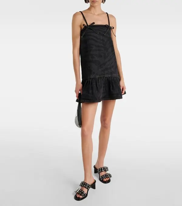 GANNI Zebra-print Denim Minidress
