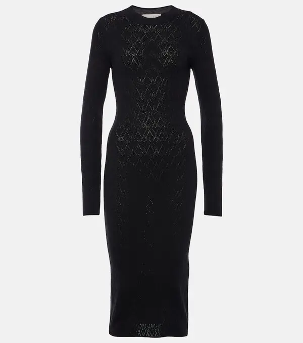 AMI Paris Knitted Cotton And Wool Midi Dress - Black