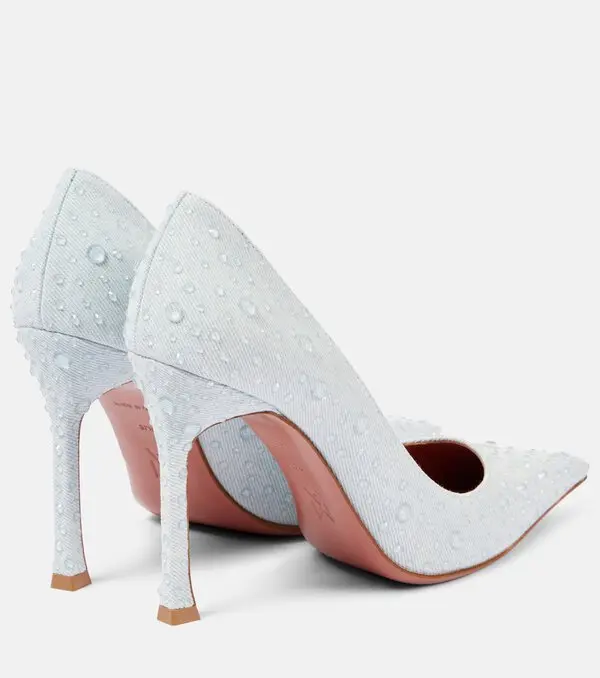 Amina Muaddi Elsa 105 Embellished Denim Pumps