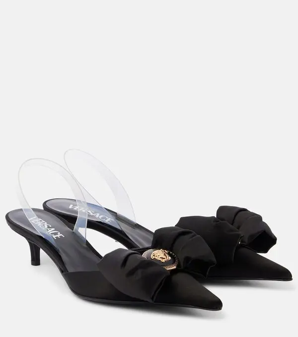 Versace Alia 45 Satin Slingback Pumps - Black