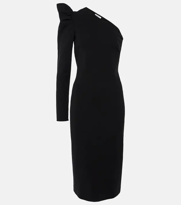 Max Mara One-shoulder Ruffled Midi Dress - Black