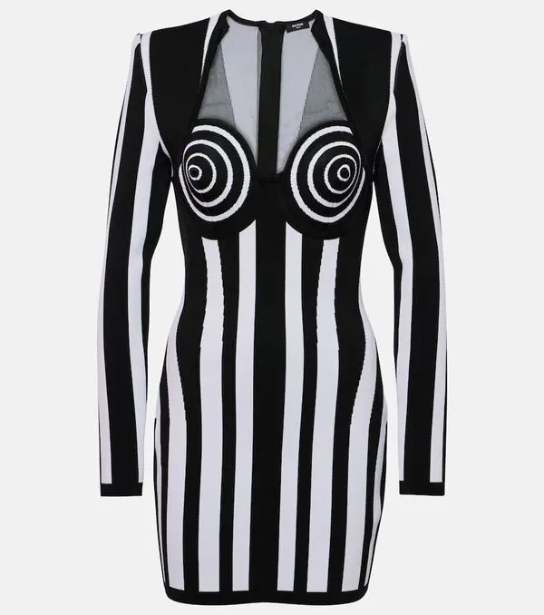 Balmain Striped Minidress - Black