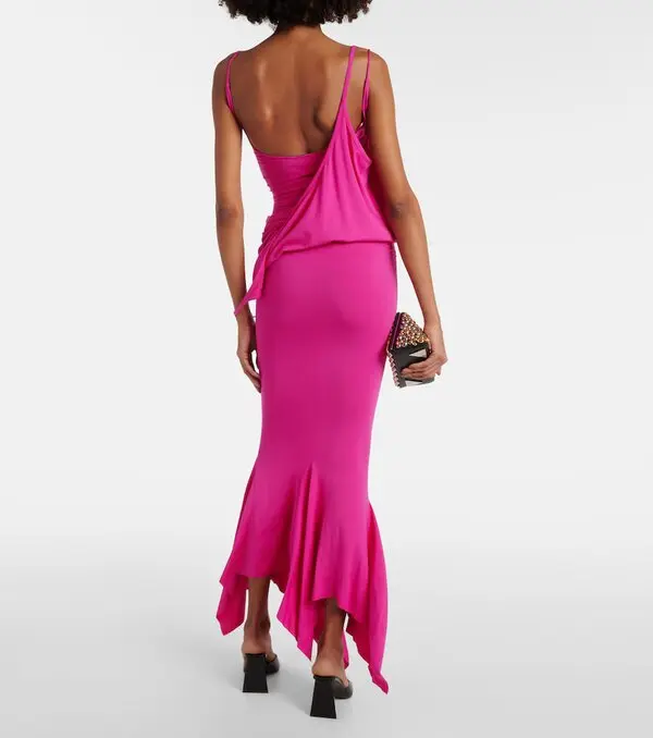 Attico Draped Asymmetric Jersey Midi Dress - Pink