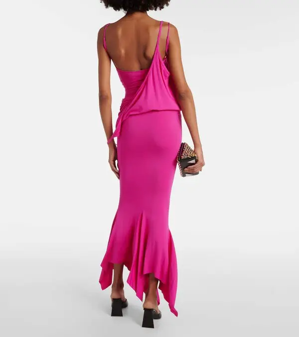 Attico Draped Asymmetric Jersey Midi Dress - Pink
