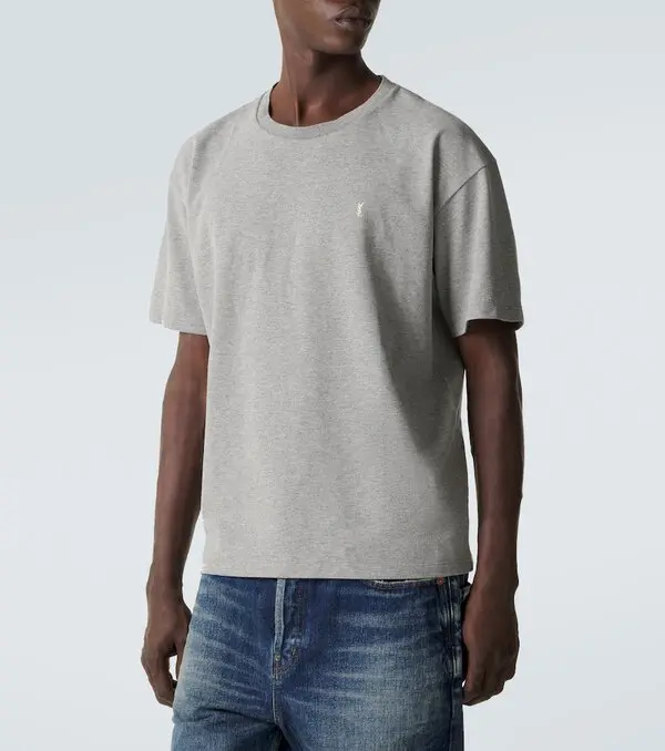 Saint Laurent Cassandre Cotton-blend Piqué T-shirt - Grey