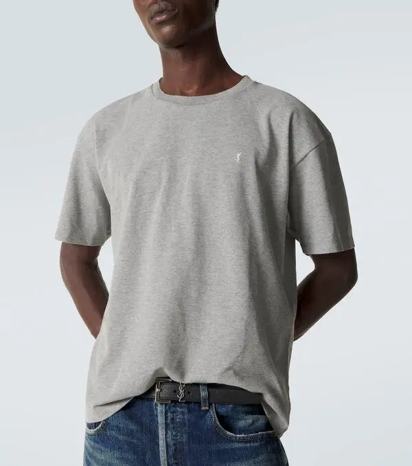 Saint Laurent Cassandre Cotton-blend Piqué T-shirt - Grey