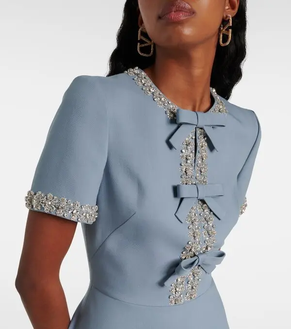Buy Valentino Garavani Crepe Couture Embellished Midi Dress - Blue At 30%  Off | Editorialist