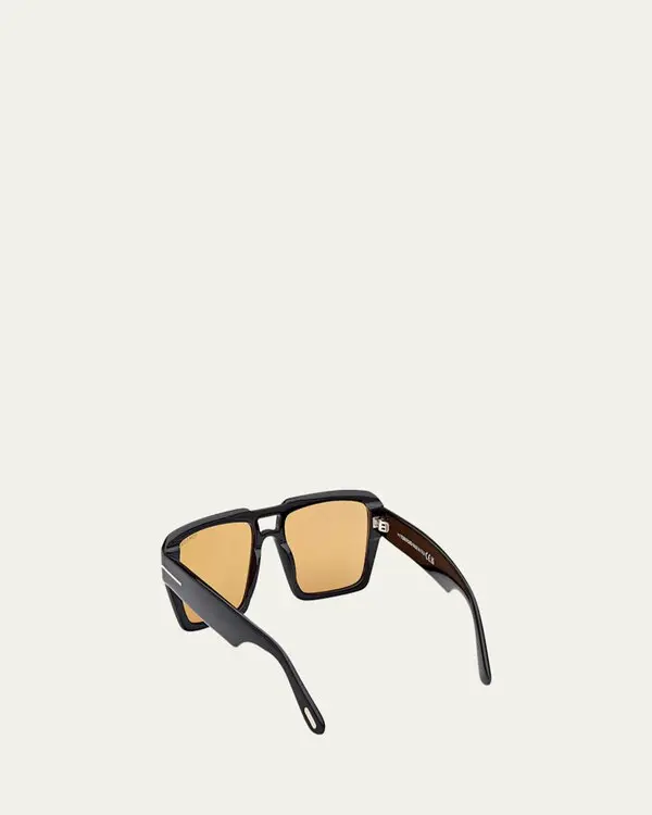 TOM FORD Redford Rectangle Sunglasses - Shiny Black Amber