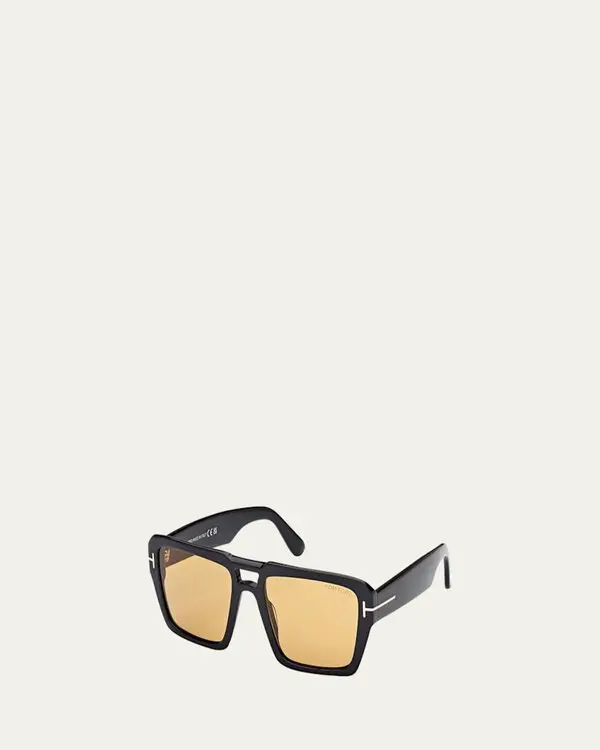 TOM FORD Redford Rectangle Sunglasses - Shiny Black Amber
