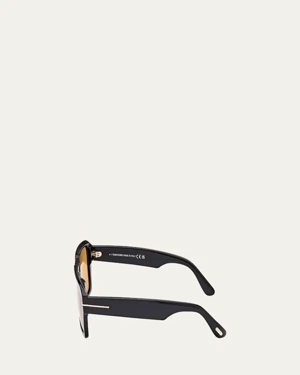 TOM FORD Redford Rectangle Sunglasses - Shiny Black Amber
