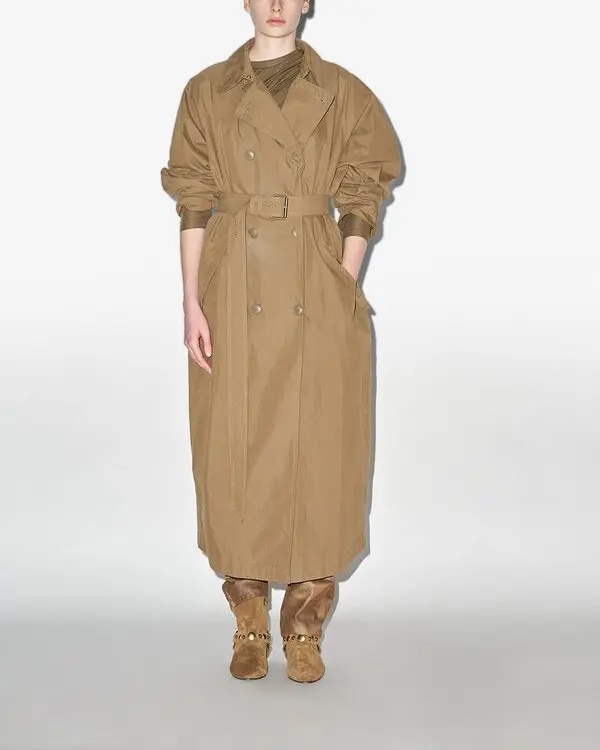 MARANT ETOILE Cacilda Long Cotton Trench Coat - Khaki
