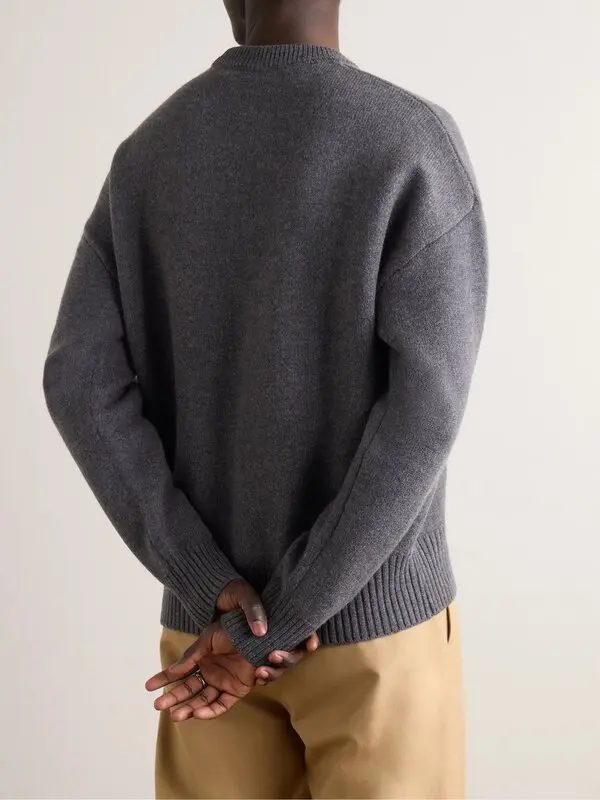 AMI Paris Logo-intarsia Virgin Wool Sweater - Gray