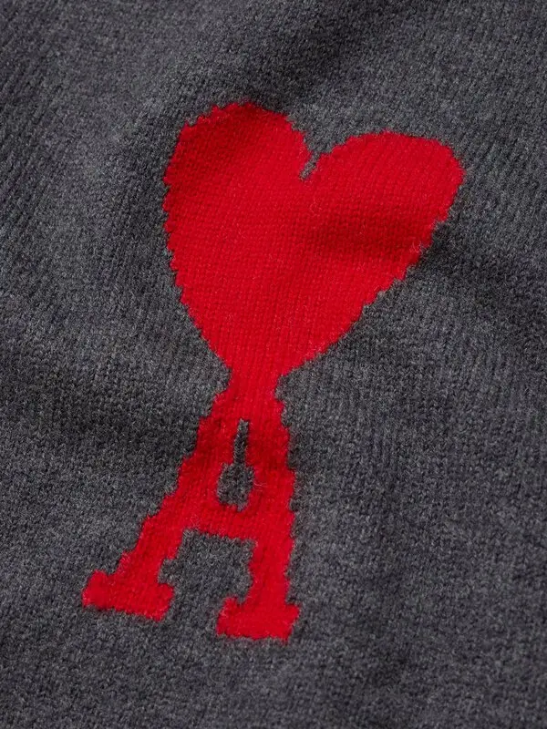 AMI Paris Logo-intarsia Virgin Wool Sweater - Gray