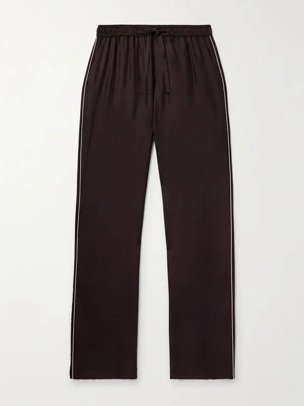 Dolce & Gabbana Logo-embroidered Silk-twill Pyjama Bottoms - Brown