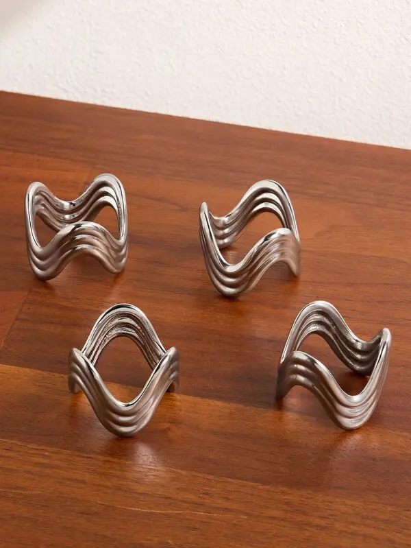 L'Objet Ripple Platinum-plated Napkin Ring Set - Silver