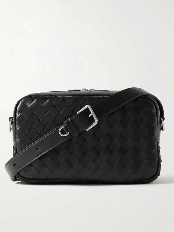 Bottega Veneta Intrecciato Leather Messenger Bag - Black