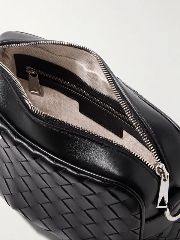 Bottega Veneta Intrecciato Leather Messenger Bag - Black