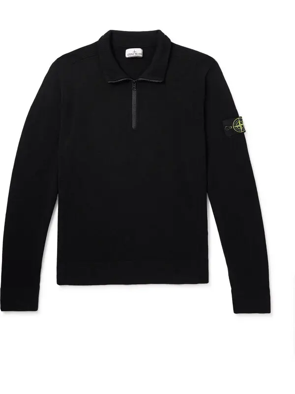 Stone Island Logo-appliquéd Wool-blend Half-zip Sweater