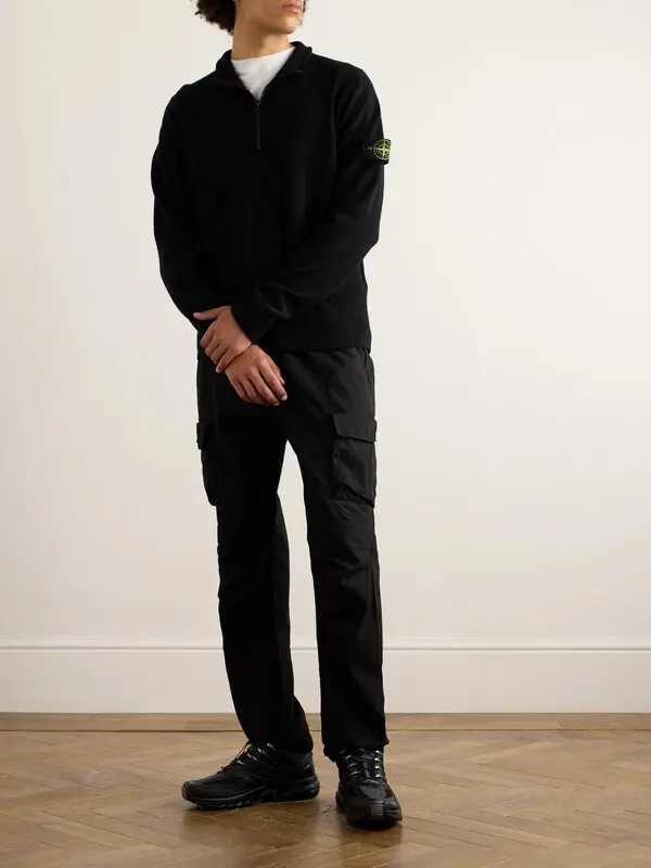 Stone Island Logo-appliquéd Wool-blend Half-zip Sweater