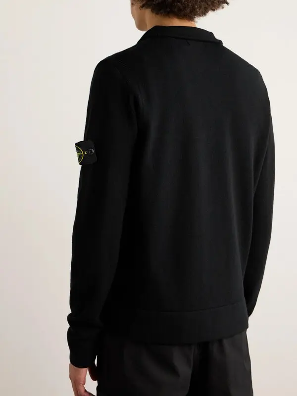 Stone Island Logo-appliquéd Wool-blend Half-zip Sweater