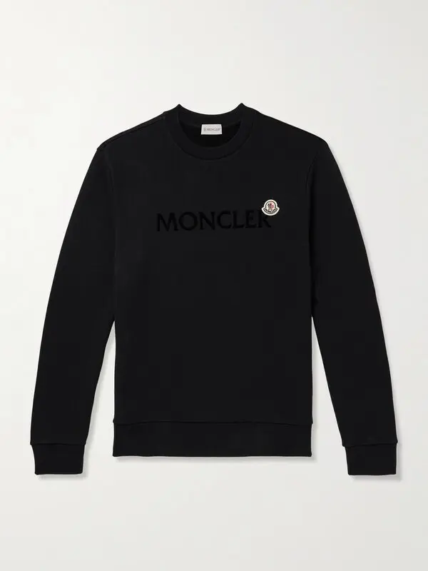 Moncler Appliquéd Logo-flocked Cotton-jersey Sweatshirt - Black