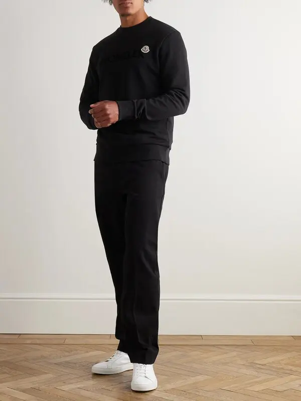 Moncler Appliquéd Logo-flocked Cotton-jersey Sweatshirt - Black