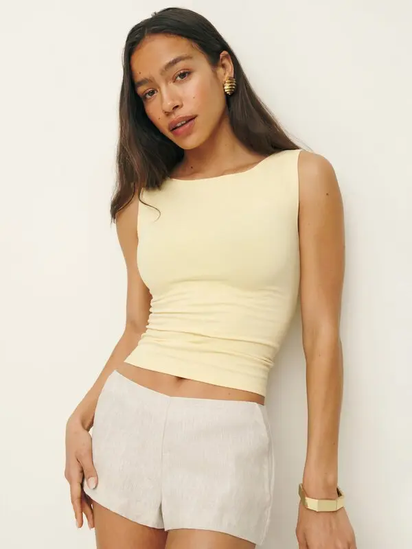 REFORMATION June Low Rise Linen Short - Natural