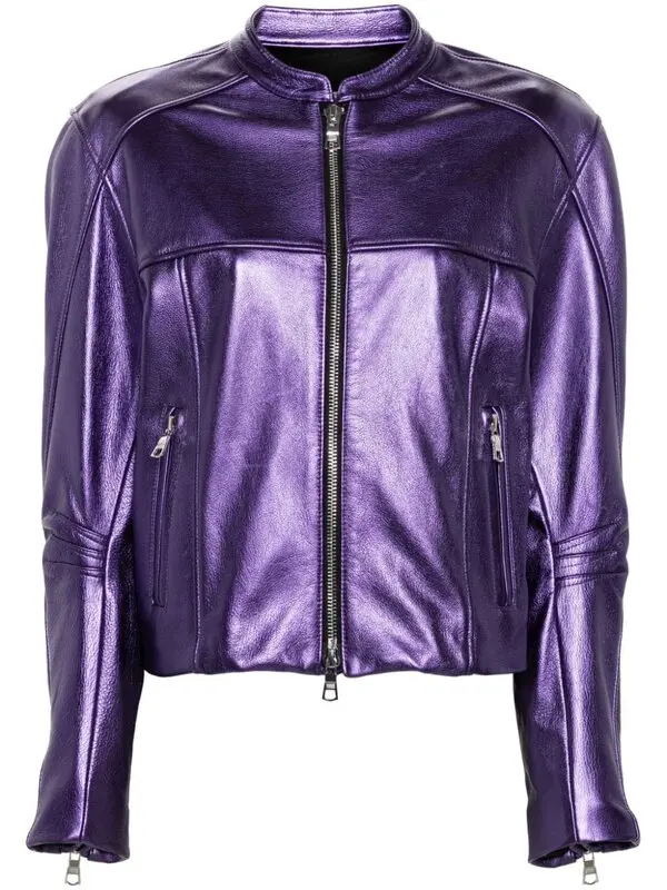 LAQUAN SMITH Metallic Leather Bomber Jacket - Purple