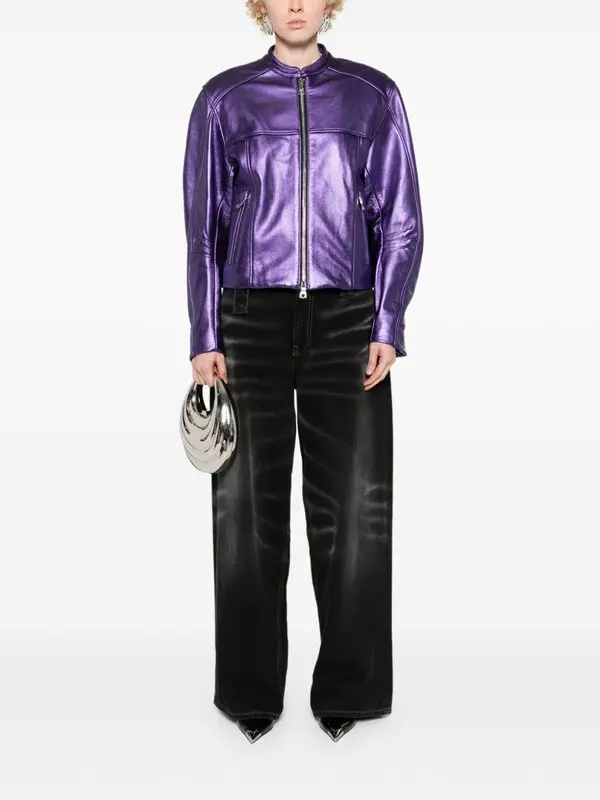 LAQUAN SMITH Metallic Leather Bomber Jacket