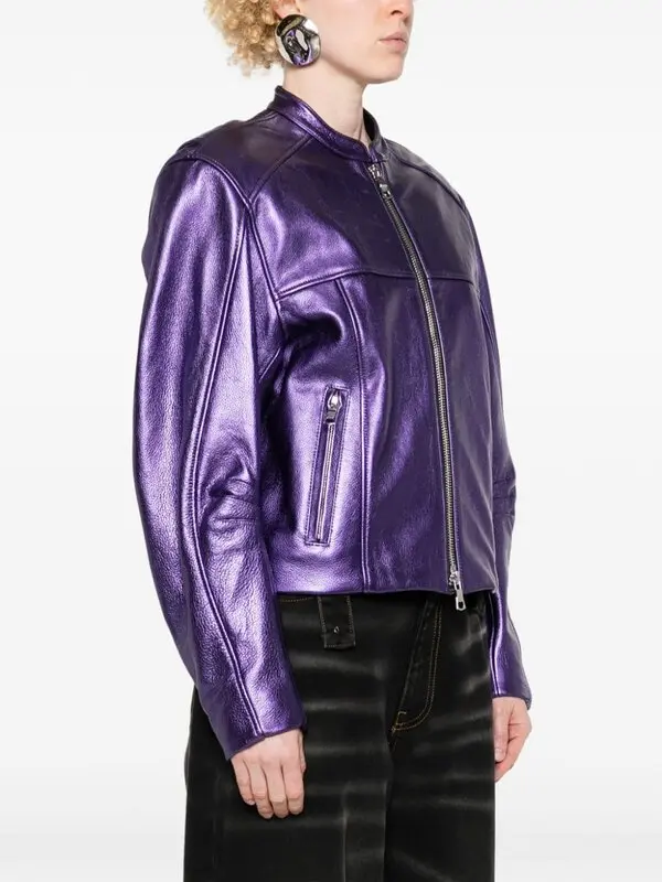LAQUAN SMITH Metallic Leather Bomber Jacket