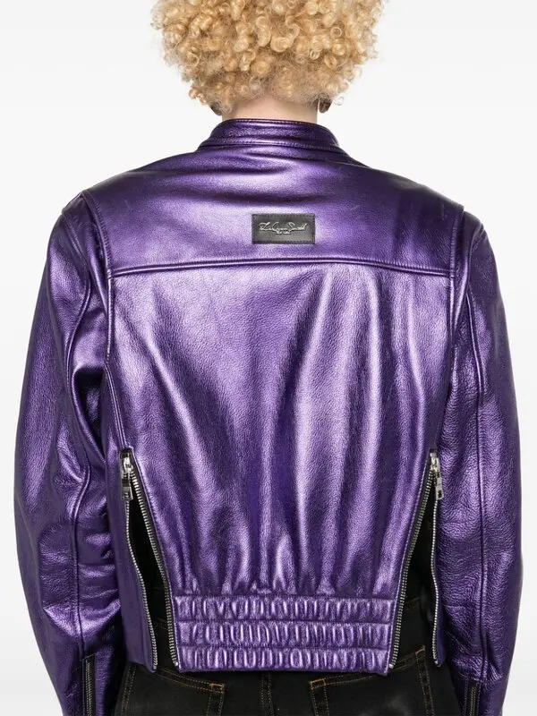 LAQUAN SMITH Metallic Leather Bomber Jacket