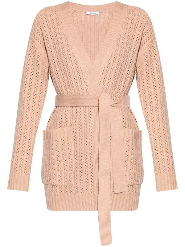 Max Mara Perforated Knit Wool-cashmere Cardigan - Neutrals