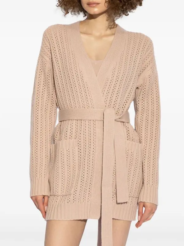 Max Mara Perforated Knit Wool-cashmere Cardigan - Neutrals