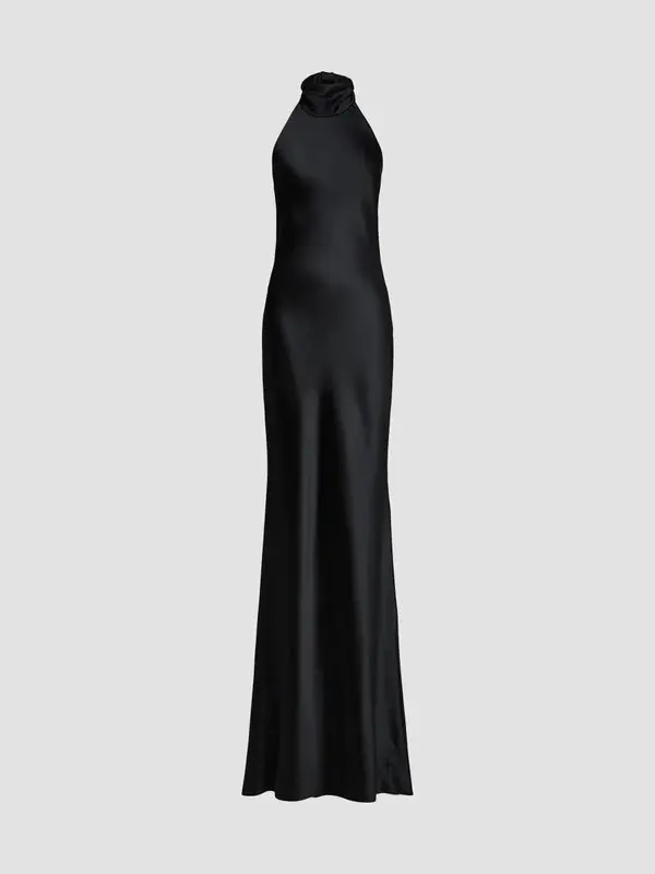 Ralph Lauren Chilton Satin Halter Gown - Black