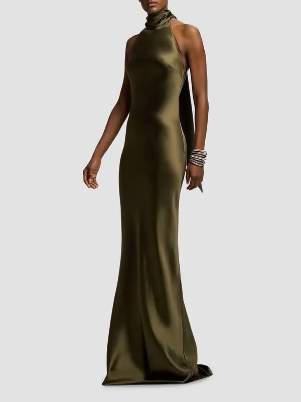 Ralph Lauren Chilton Satin Halter Gown - Cypress