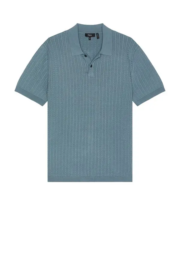 Theory Ribbed Polo In Blue - Dark Rainstorm